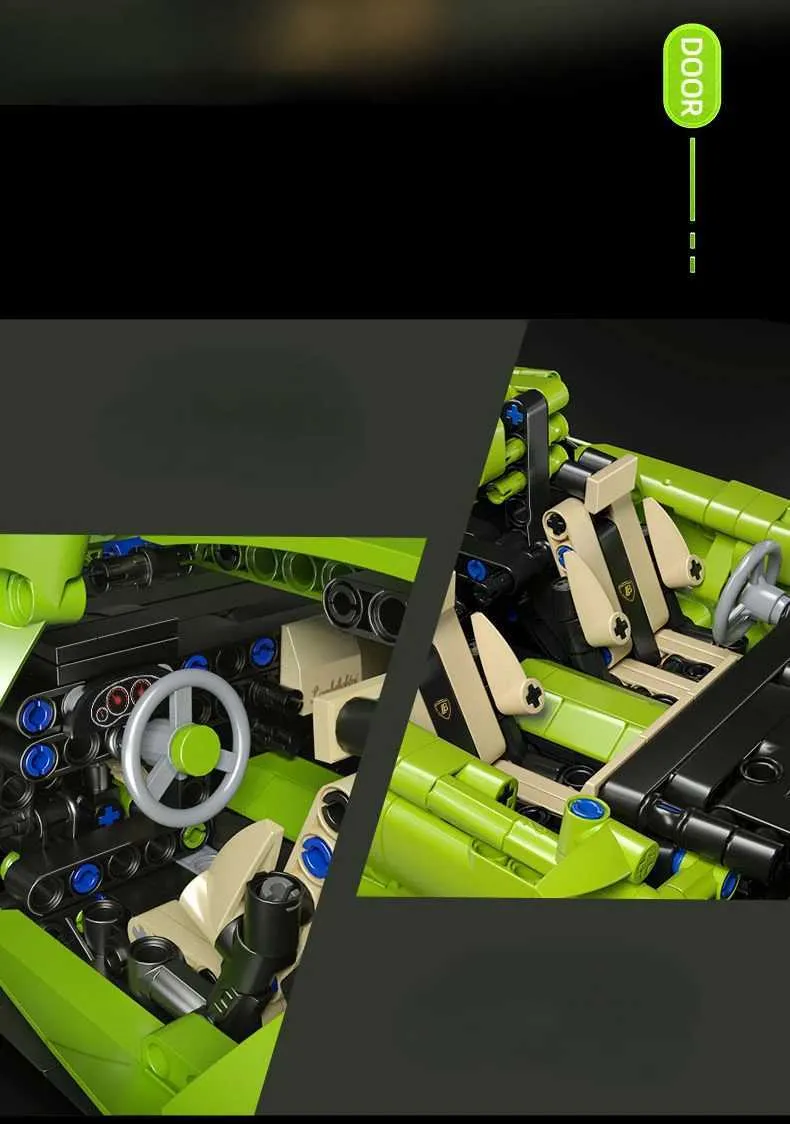 Wooden Technical Building Block Car Toy Green Racing Sports Car Model ...