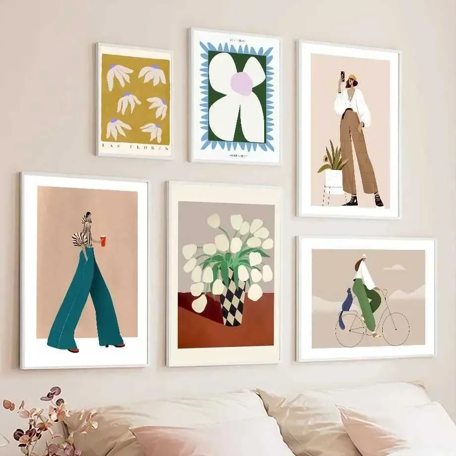 Abstract Girl Flower Bike Canvas Wall Art Poster 24 × 36 in Minimalist ...