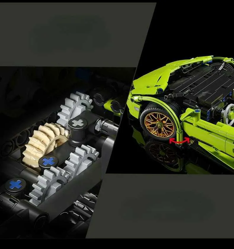 Wooden Technical Building Block Car Toy Green Racing Sports Car Model ...