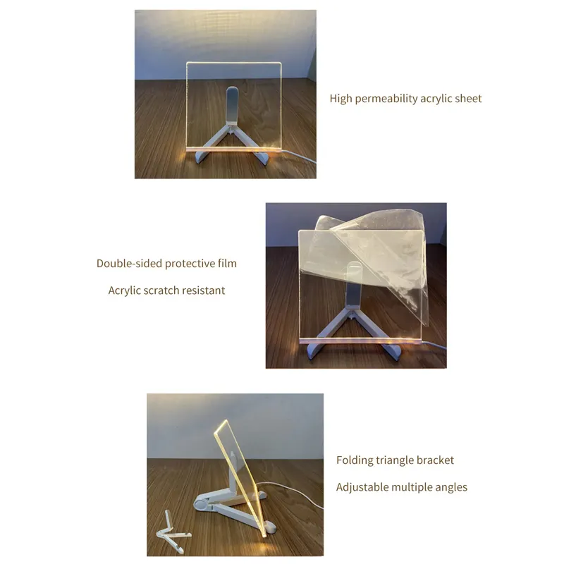 LED Acrylic Message Board 12 × 9 in Illuminated Dry Erase Board with ...