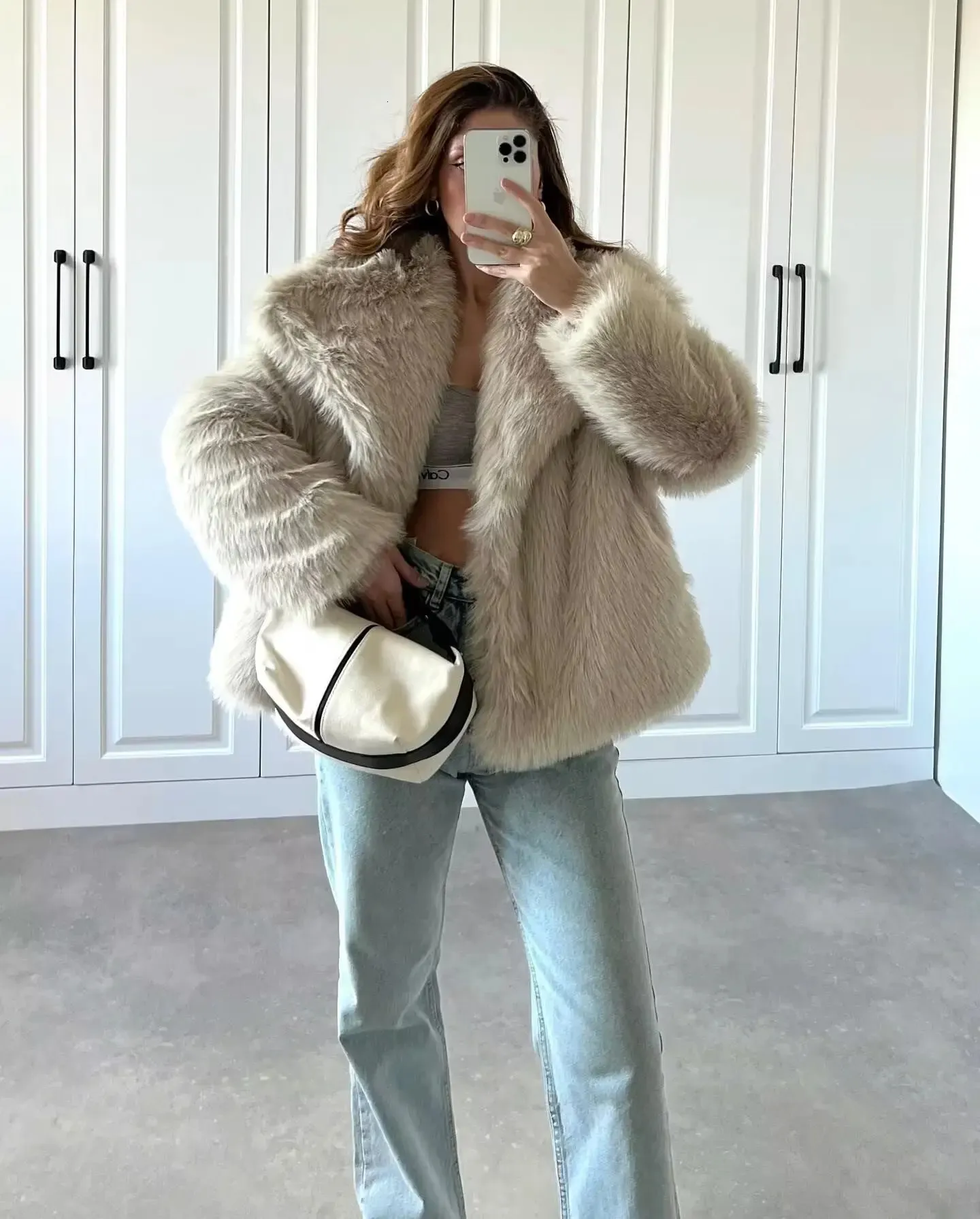 Faux Fur Coat for Women Winter Thick Warm Bat Sleeved Outerwear in Red ...