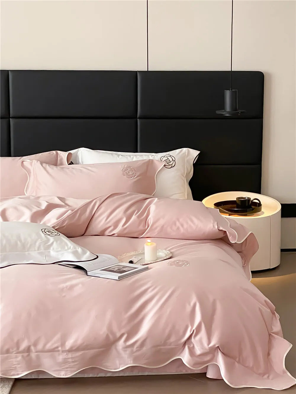 King Size 4-Piece Quilt Cover Set 100% Cotton Floral Embroidery Long ...