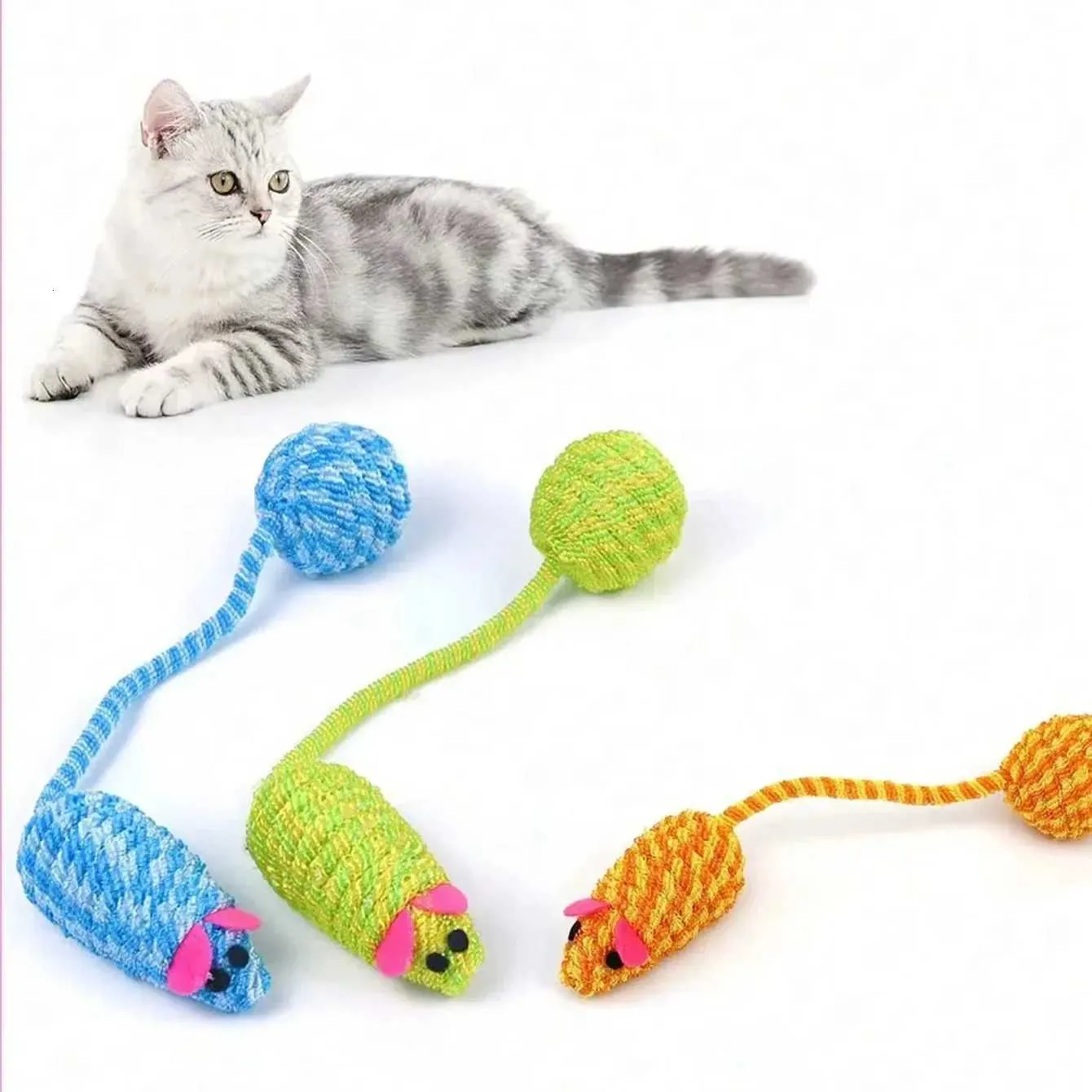 Pet Cat Toy Knitting Mouse Tail Ball Rustling Cat Play Toy for Pet Use ...