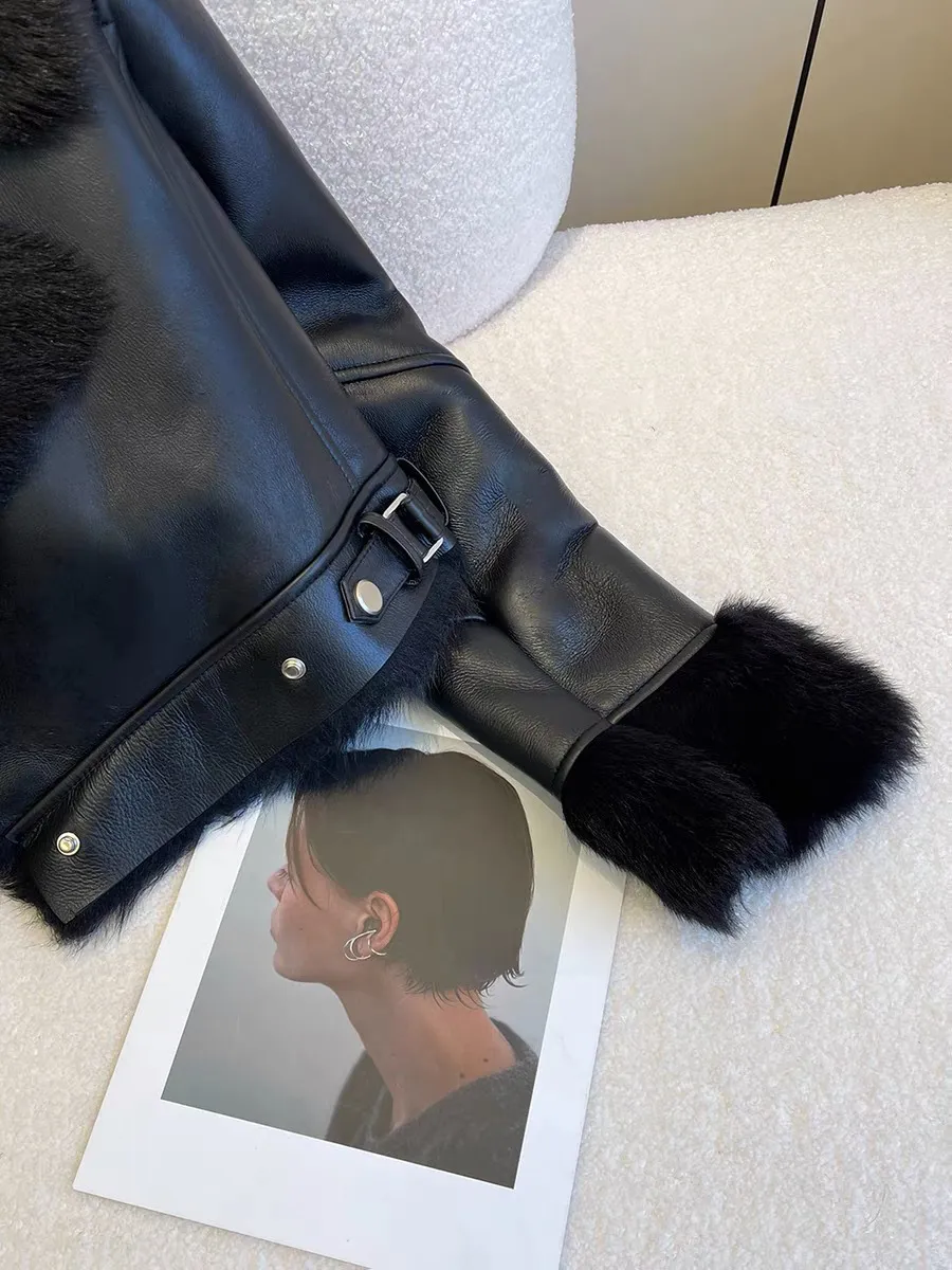 Black Shearling Motorcycle Winter Jacket with Wool Liner and Cashmere ...