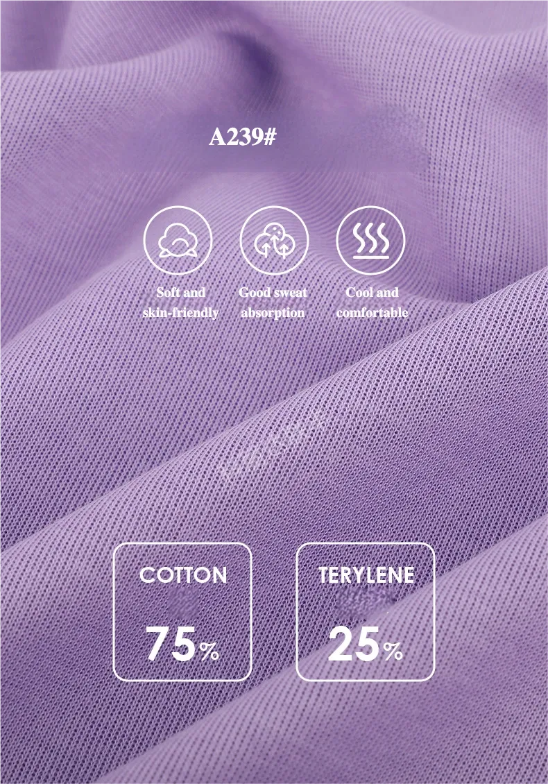 Soft breathable 260 GSM 75% cotton 25% polyester double-faced jersey ...