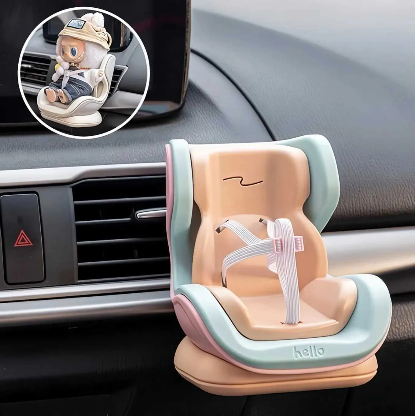 Mini Doll Car Seat for Labubu 15 to 17 cm with Air Vent Clip Pink Car ...
