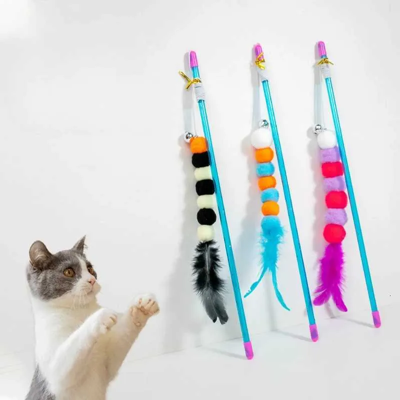 Interactive Cat Teaser Rod with Bell and Feather for Indoor Cats ...