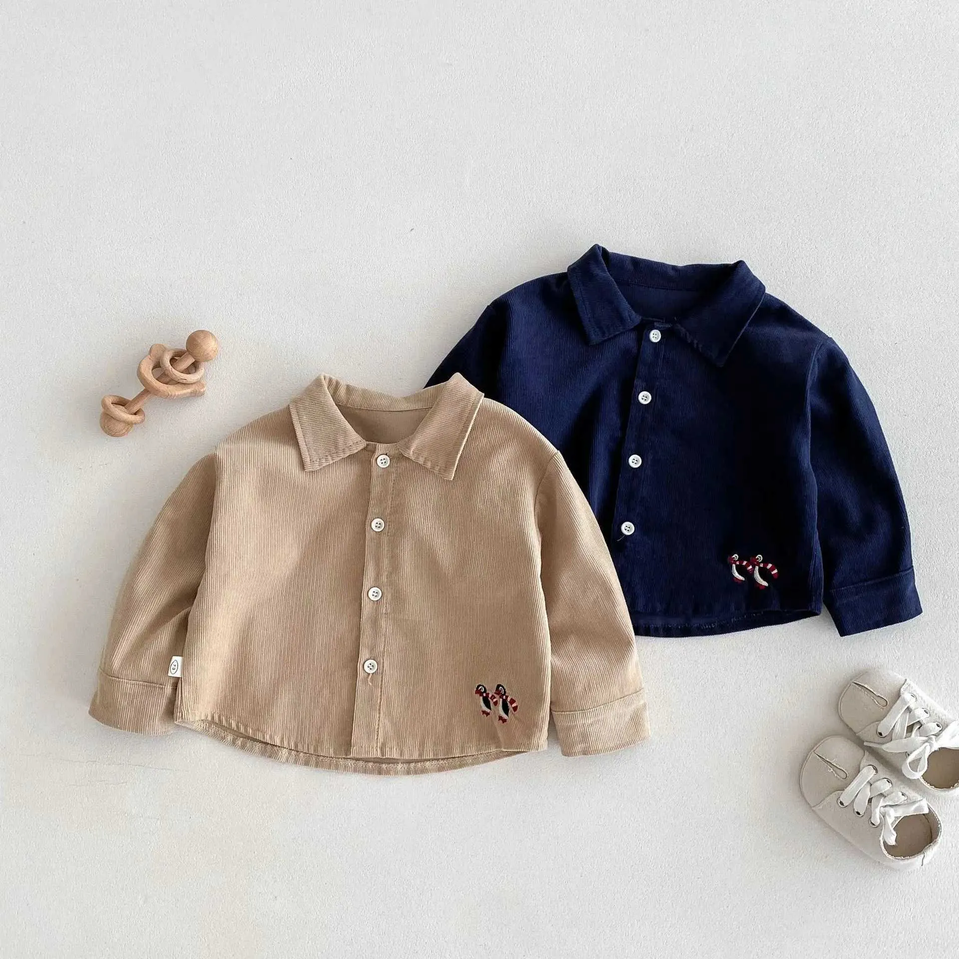 Children's cotton blend corduroy shirt with turn-down collar for ages 0 ...
