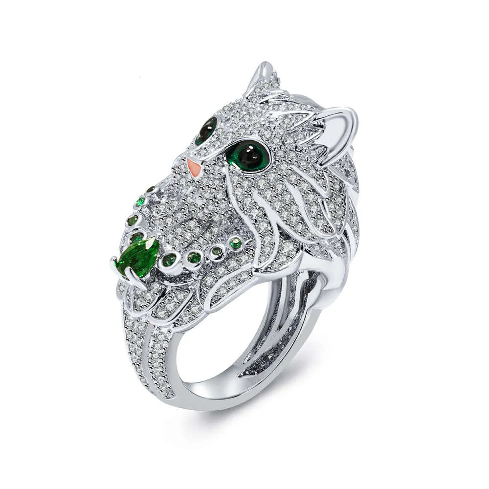 Children's Silver-Plated Copper Cat Ring with White Crystal and Green ...