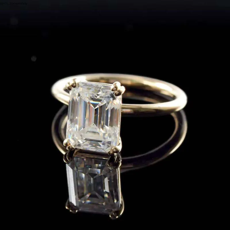 Custom 2ct 6 × 8mm Emerald Cut Moissanite Ring in 18K Gold Plated 925 ...