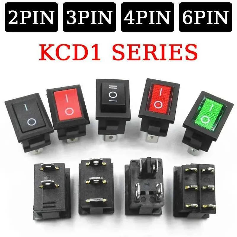 KCD1 Series 2/3/4 Pin Rocker Power Switches 15mm x 21mm Plastic 6A/250V ...