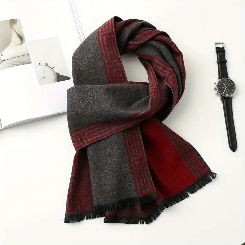 Multicolor Polyester Winter Scarf for Men, Geometric Pattern, Casual ...