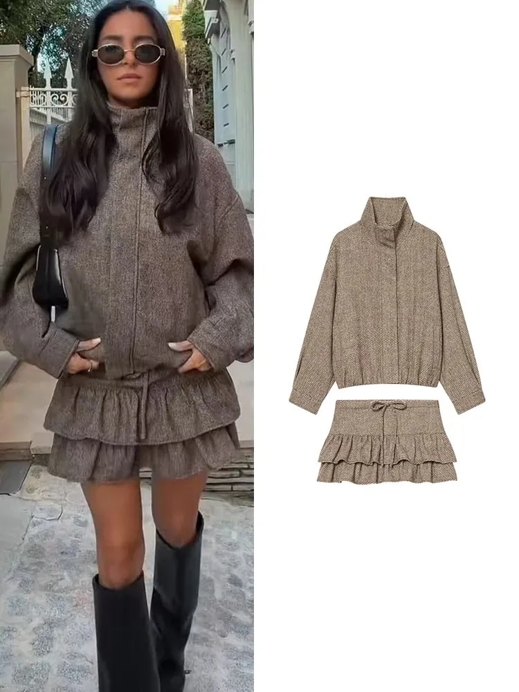 TFMLN Fall Winter Women Mini Skirt Set Acetate Sleeveless Vest Jacket ...