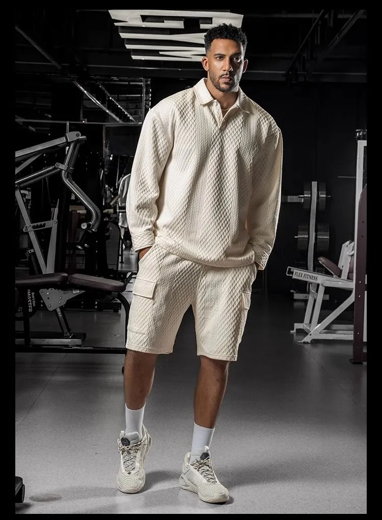 Diamond-shaped textured jacquard long-length lapel sweatshirt for men ...