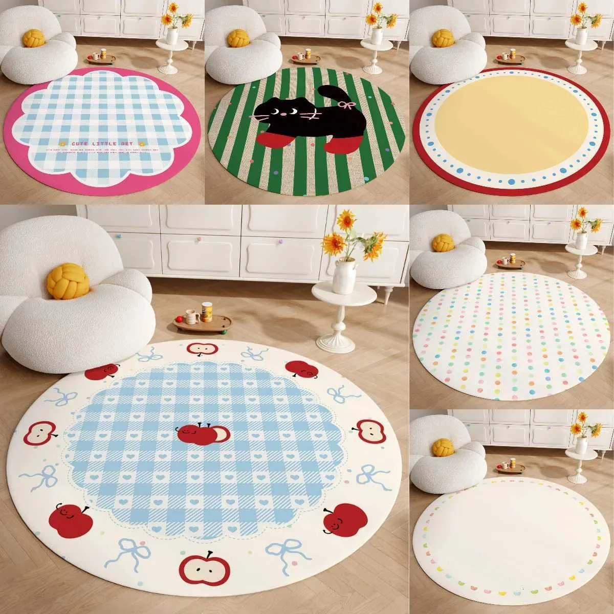 Colorful Round Rug Non-Slip Plush Floor Mat for Bedroom Living Room ...