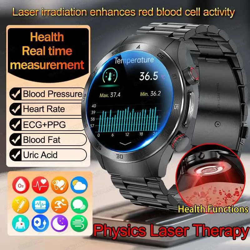 2025New Laser Therapy ECGPPG Smartwatch For Men Women Sapphire Crystal ...
