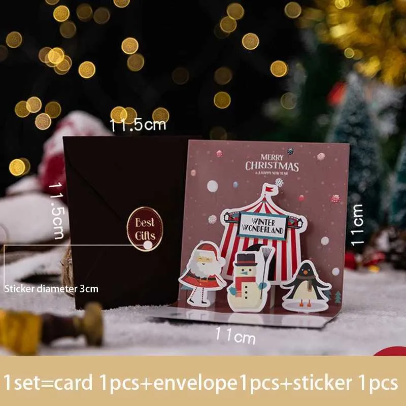 Folding Christmas Greeting Card With Envelope Santa Claus Snowman 3D ...