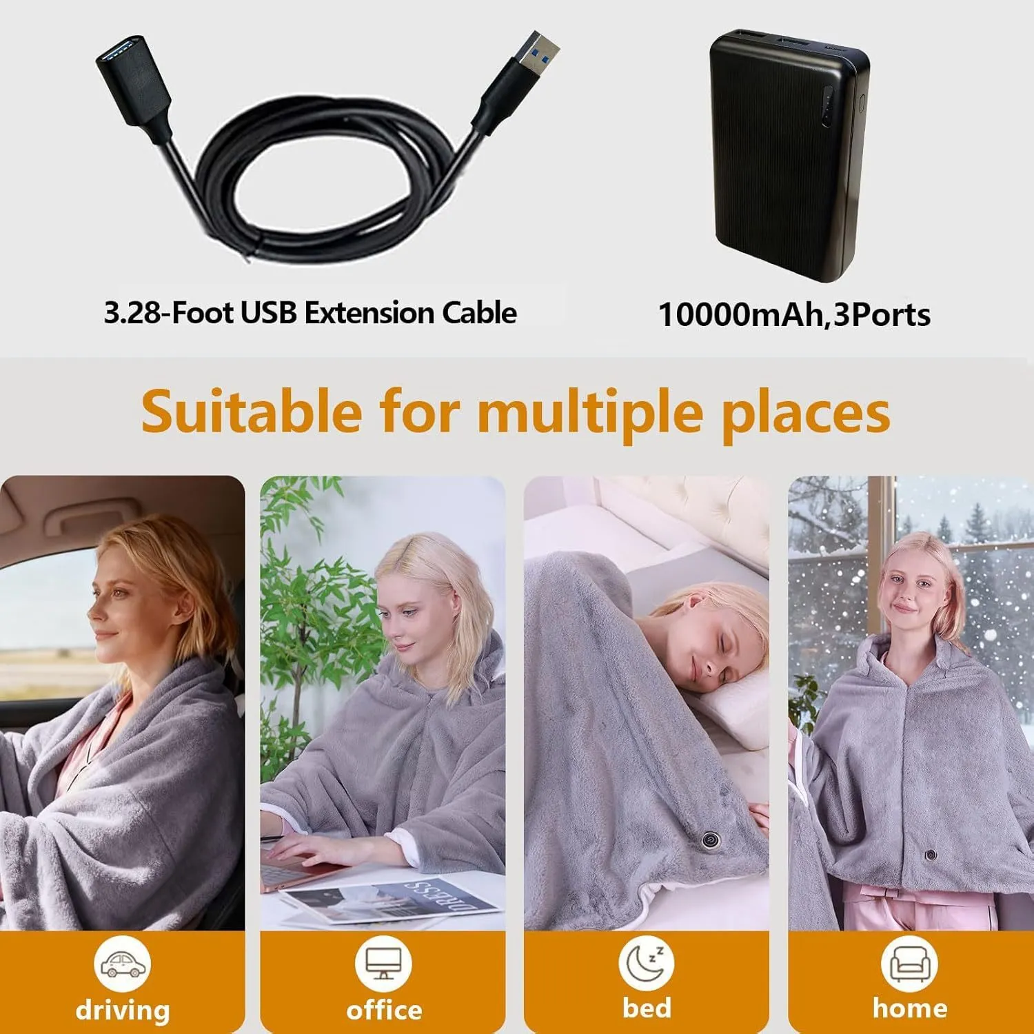 Wearable Electric Blanket Hooded Shawl with Three-Level Temperature ...