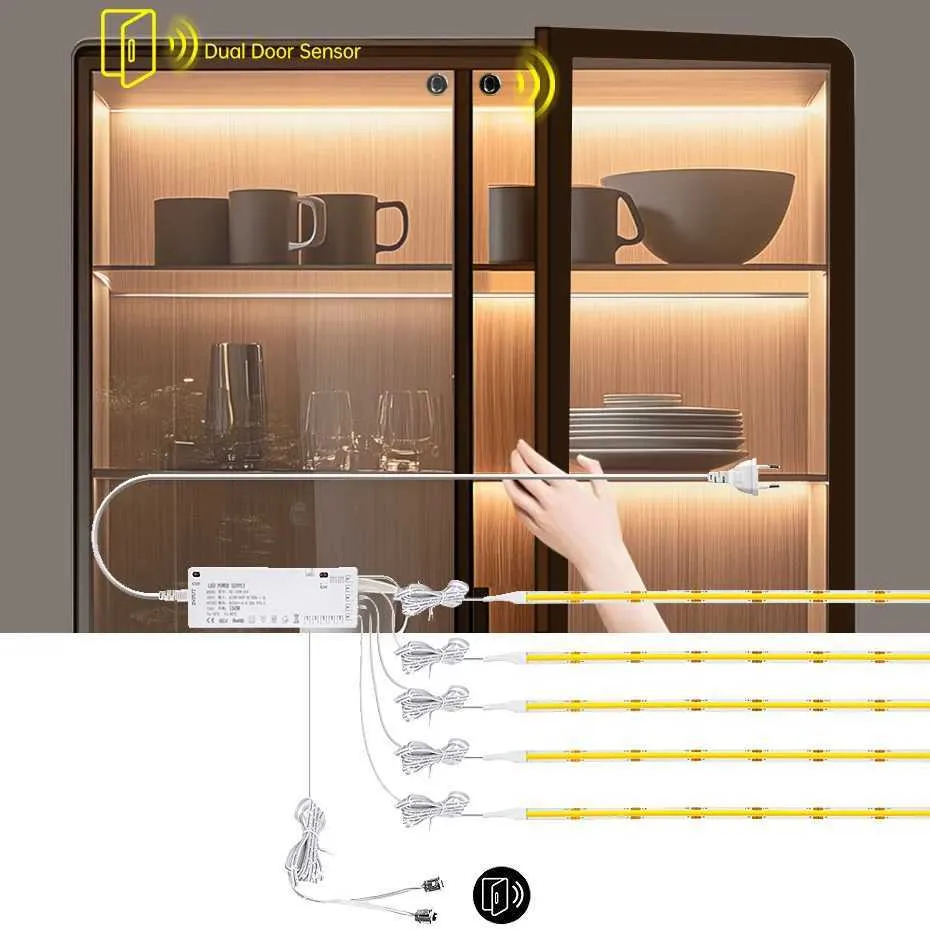 Dual Door Motion Sensor Closet Light with 24V LED COB Strip for Kitchen ...
