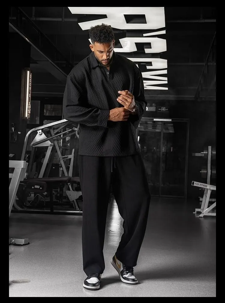 Diamond-shaped textured jacquard long-length lapel sweatshirt for men ...