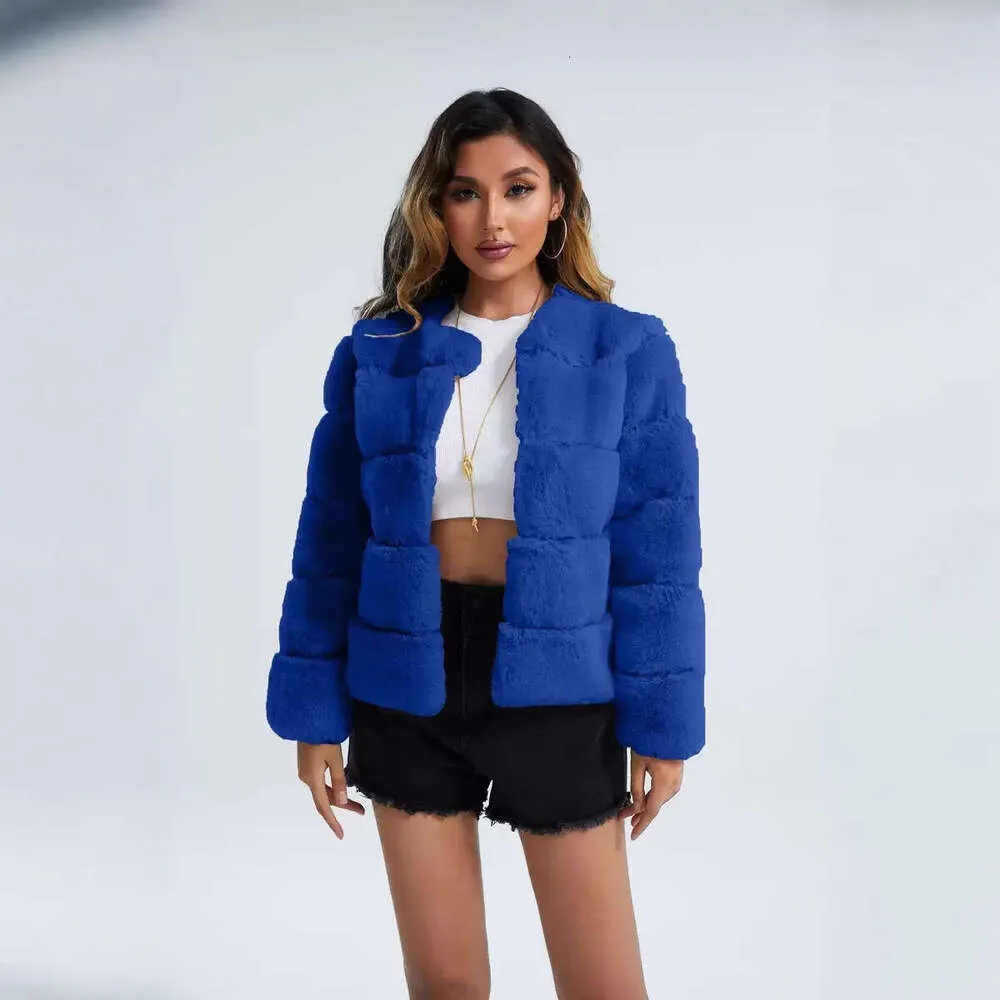 Rabbit fur hooded coat with fox fur and cashmere lining, single button ...