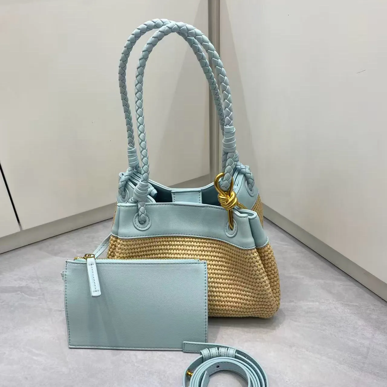 Straw Crossbody Bag Large Capacity Mini Bucket Bag with String Closure ...