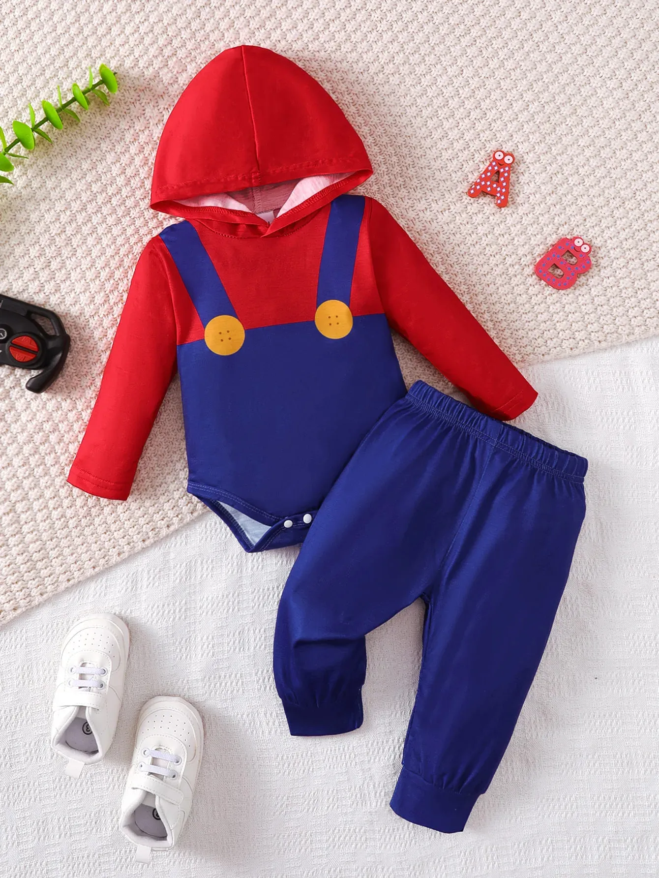 Infant Boy Clothing Set Hooded Long-Sleeved Color Blocked Bodysuit and ...
