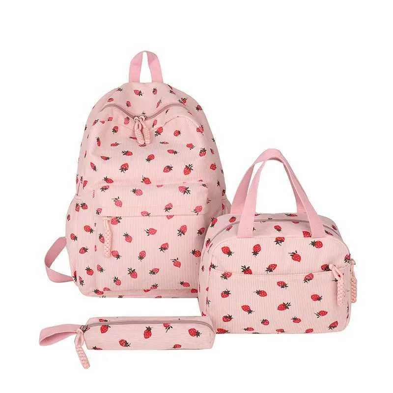 Three-Piece Corduroy Backpack Set with Lunch Bag and Pencil Case Large ...