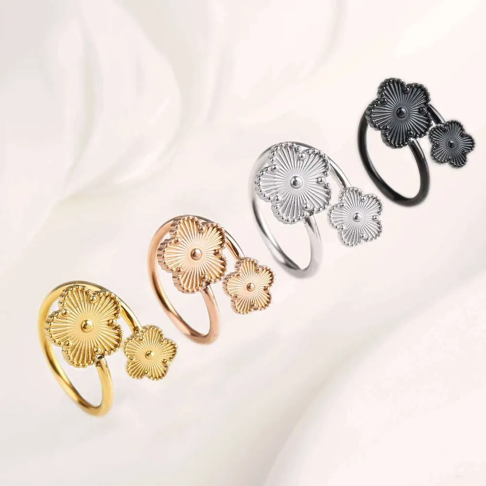 Leather Band Ring with Stainless Steel Five-Leaf Clover Flower for ...