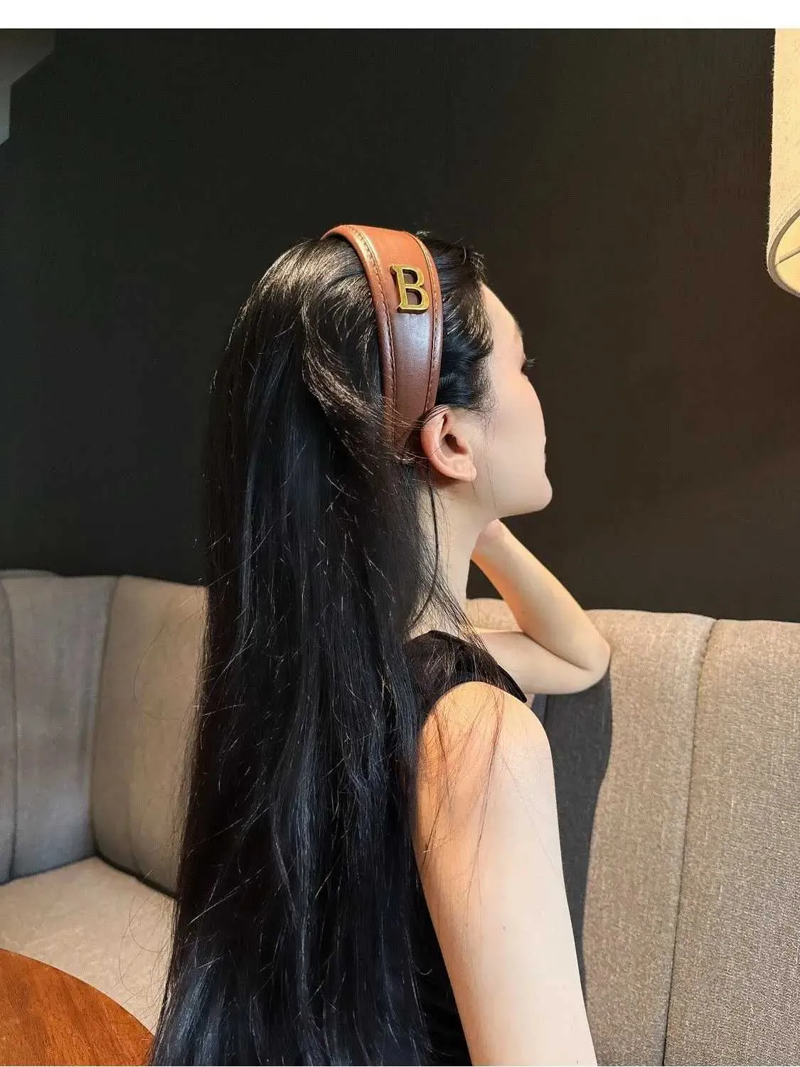 Leather Hair Band Wide Brown Non-Woven Craft Metal Letter for High ...