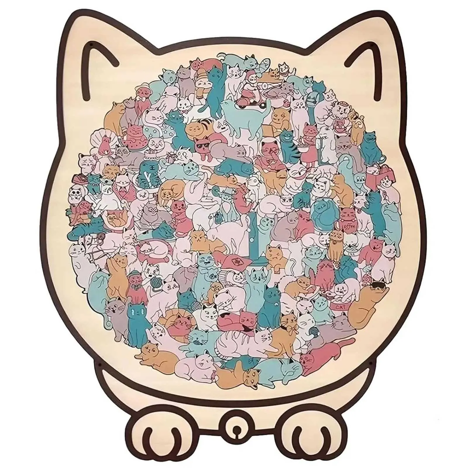 Morandi-Colored Cat Shaped Wooden Jigsaw Puzzle Animal Theme Wood ...