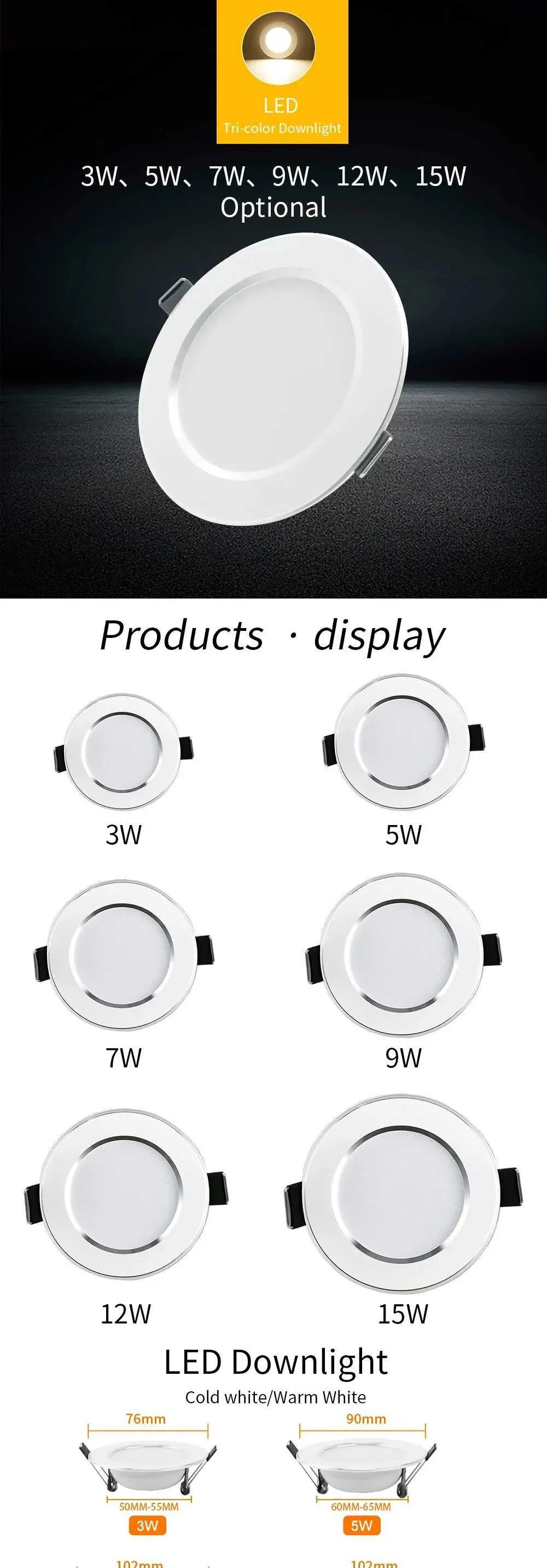 LED Downlight 3W 5W 7W 12W 15W Round Recessed Lamp 220V Bronze Indoor ...