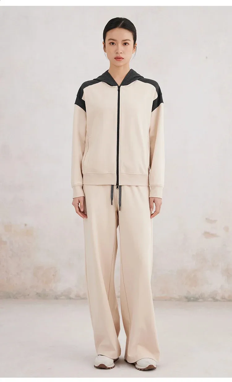 Womens Hooded Coat with Contrasting Zipper Acetate Mixed Material ...