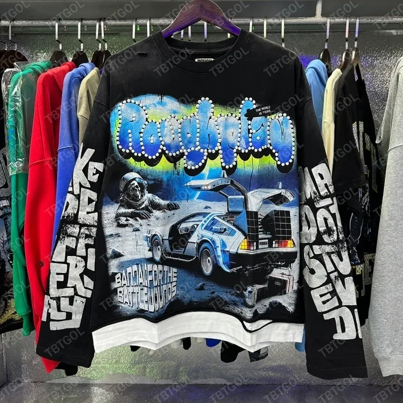 Ripped Long Sleeve Shirt Pullover Cotton Blend Casual Letter Pattern S ...