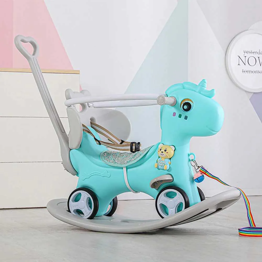 Rocking Horse Balance Bike Ride On Toy with Push Handle, Backrest, and ...