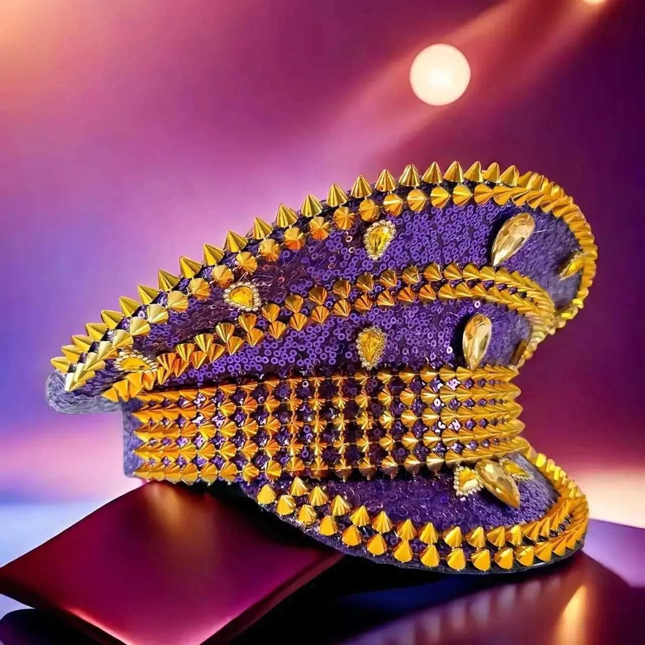 Red Disco Steampunk Captain Hat Rhinestone for Burning Man Festival ...