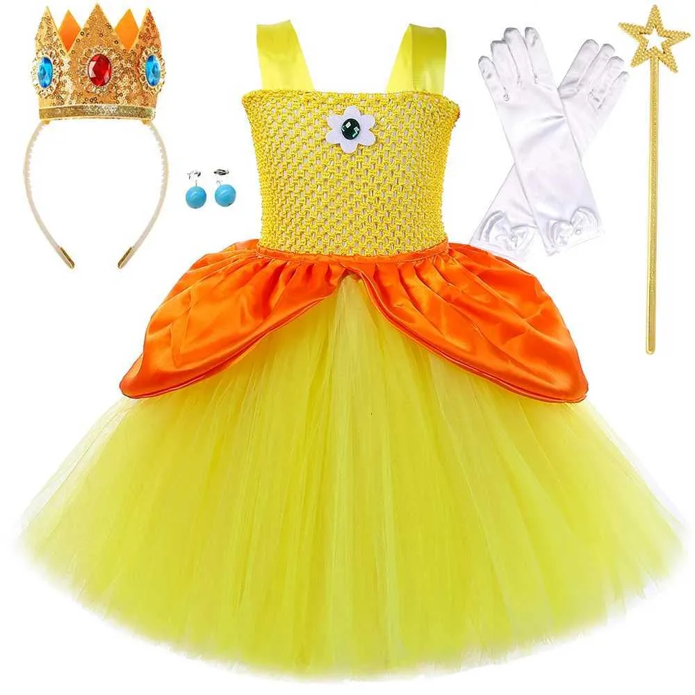 Yellow Princess Daisy Ballet Tutu Dress Knit Costume for Girls Birthday ...