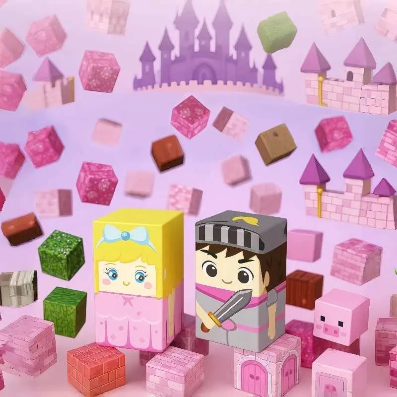 3D Kids Portable Wooden Magnetic Blocks Cube Princess Castle ...