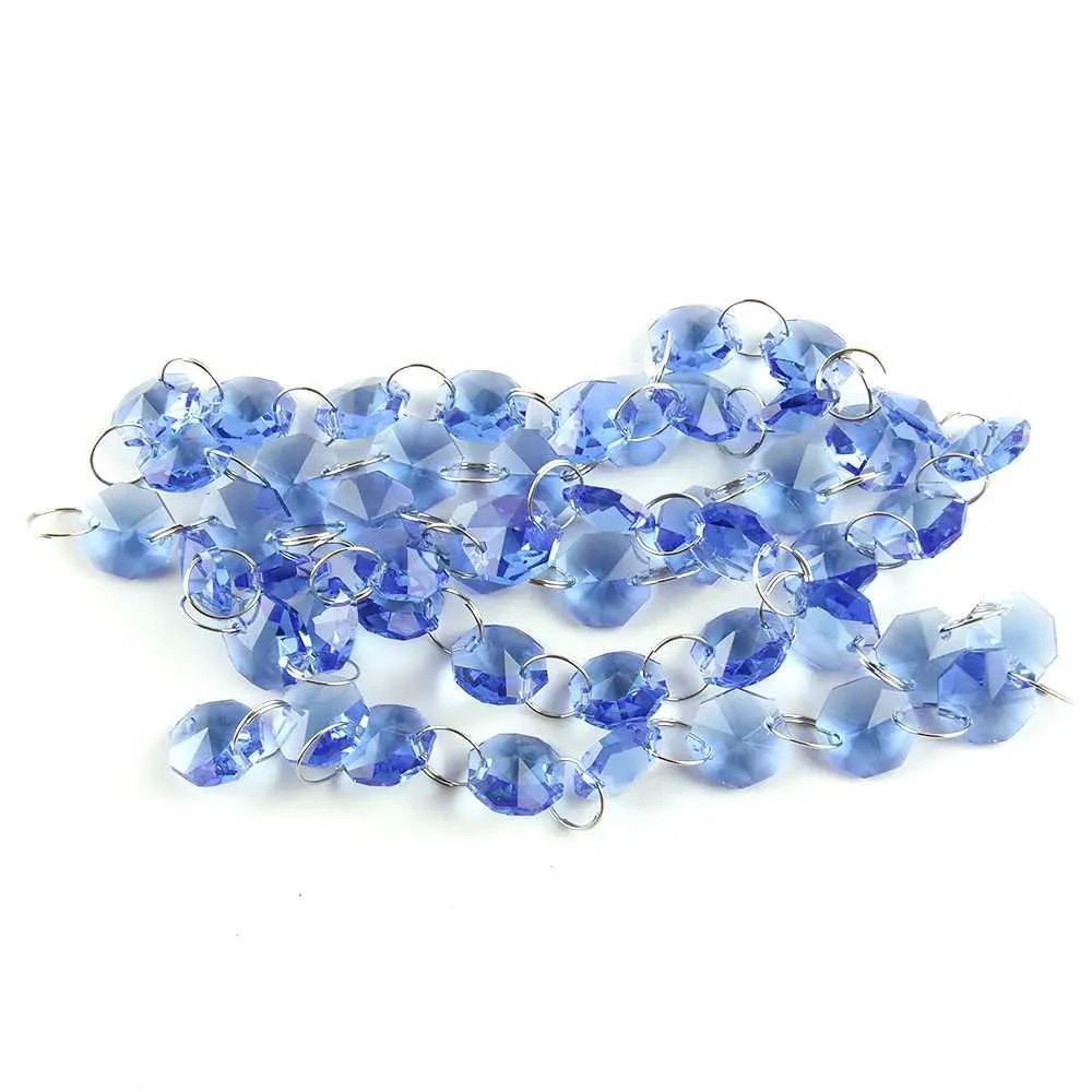 Blue Glass Beads Crystal Chandelier Lamp Octagon Chain Garlands 14mm ...