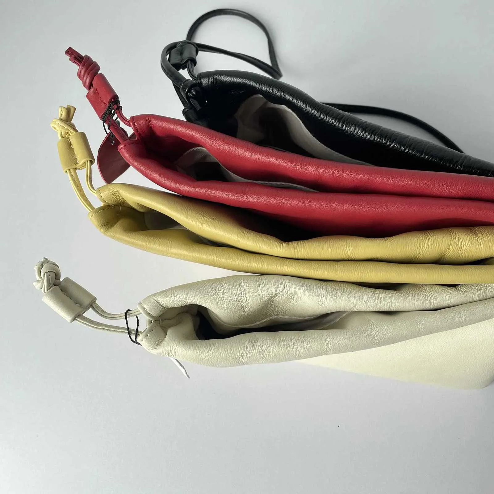 Sheepskin drawstring cloud bag mini zipper closure genuine leather ...