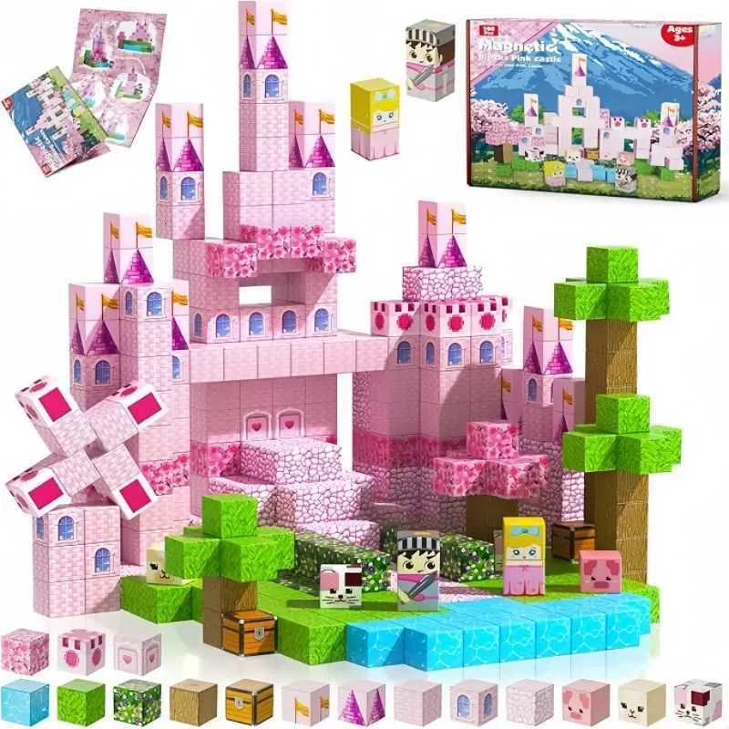 3D Kids Portable Wooden Magnetic Blocks Cube Princess Castle ...