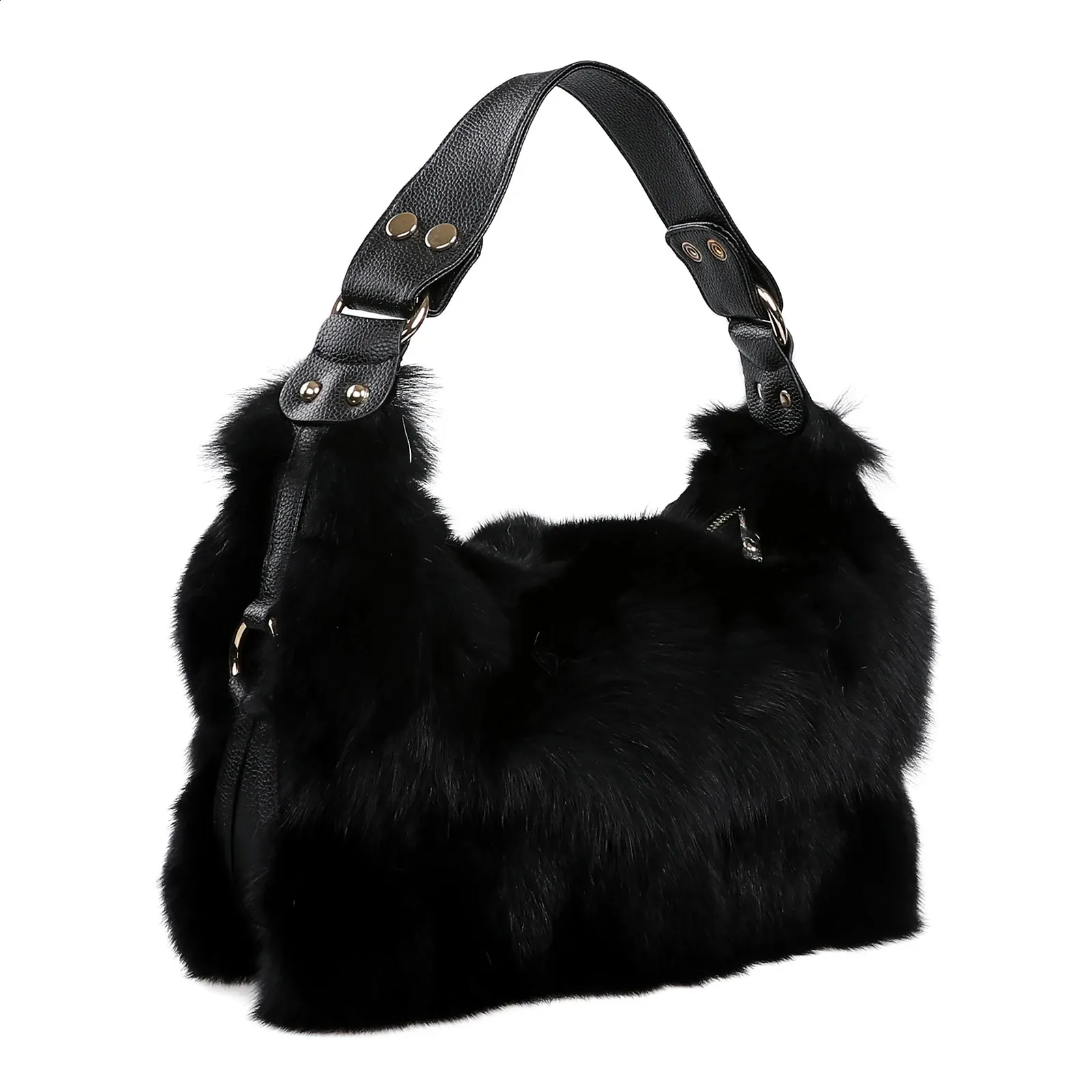 Womens Winter Genuine Fur Shoulder Bag Handbag PU Leather Top Handle ...