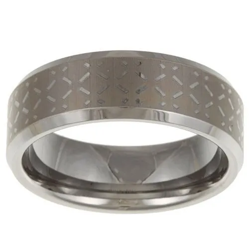Mens Tungsten Ring Wedding Band Matte Black With Silver Step 18k Gold ...