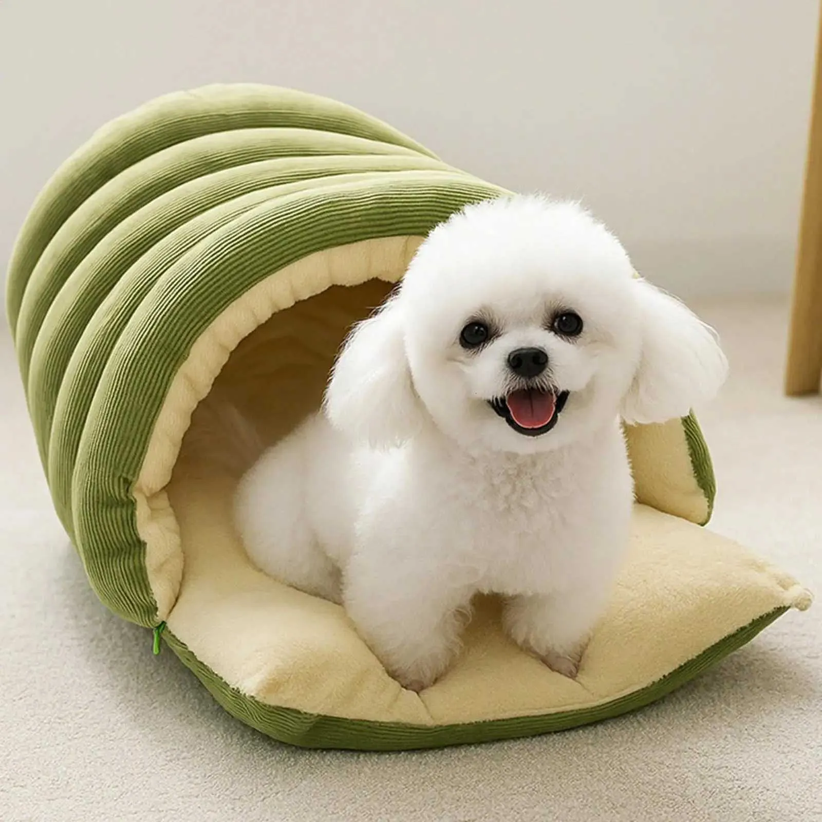 Cats Sleeping Bed Winter Indoor Thick Fiber Plush Soft Fluffy Enclosed ...