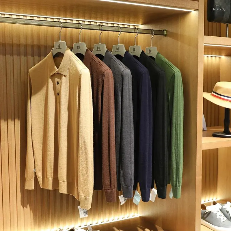 Men's Polo Sweater Long Sleeve Wool Knitted Solid Color Baseball Collar ...