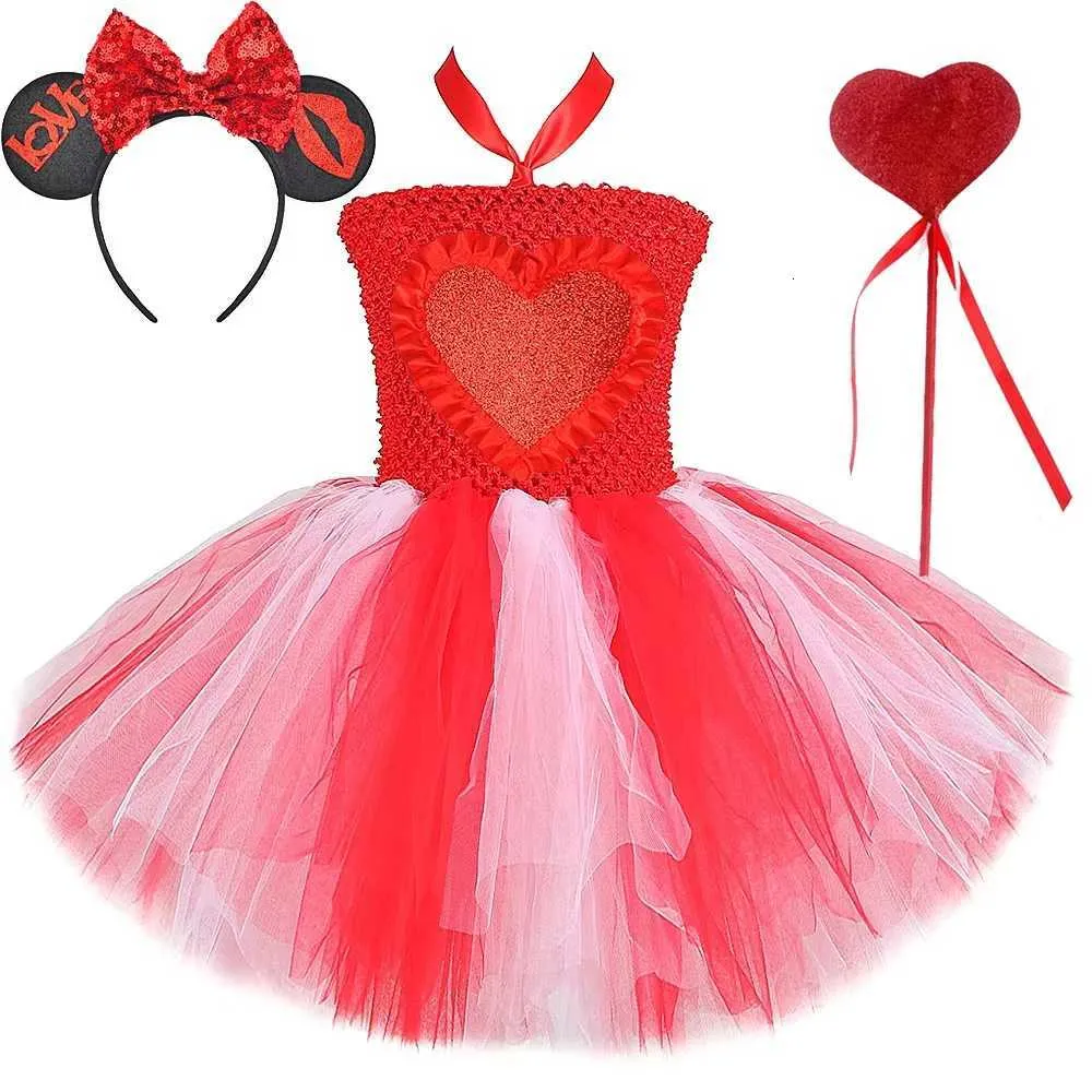 Glittery Red Lace Heart Princess Dress for Girls Knit Valentine's Day ...