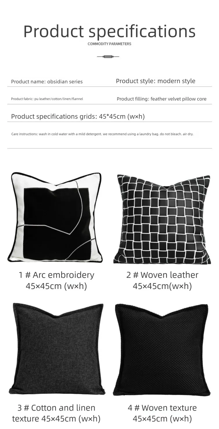 Black and White Sofa Throw Pillow Cotton Linen Down Filled Convex Shape ...