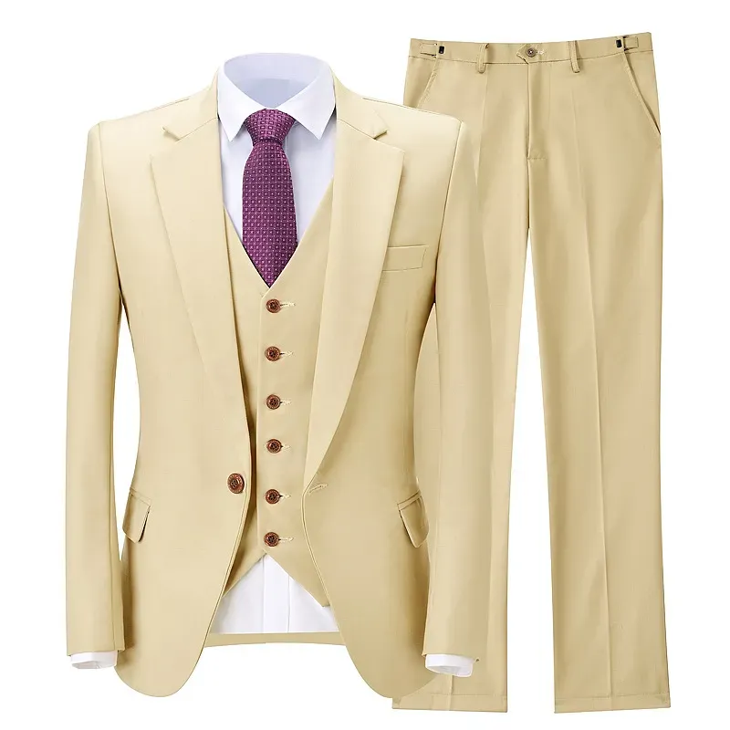 Classy Beige Wedding Tuxedo Suits For Men Slim Fit Set Jacket, Vest ...