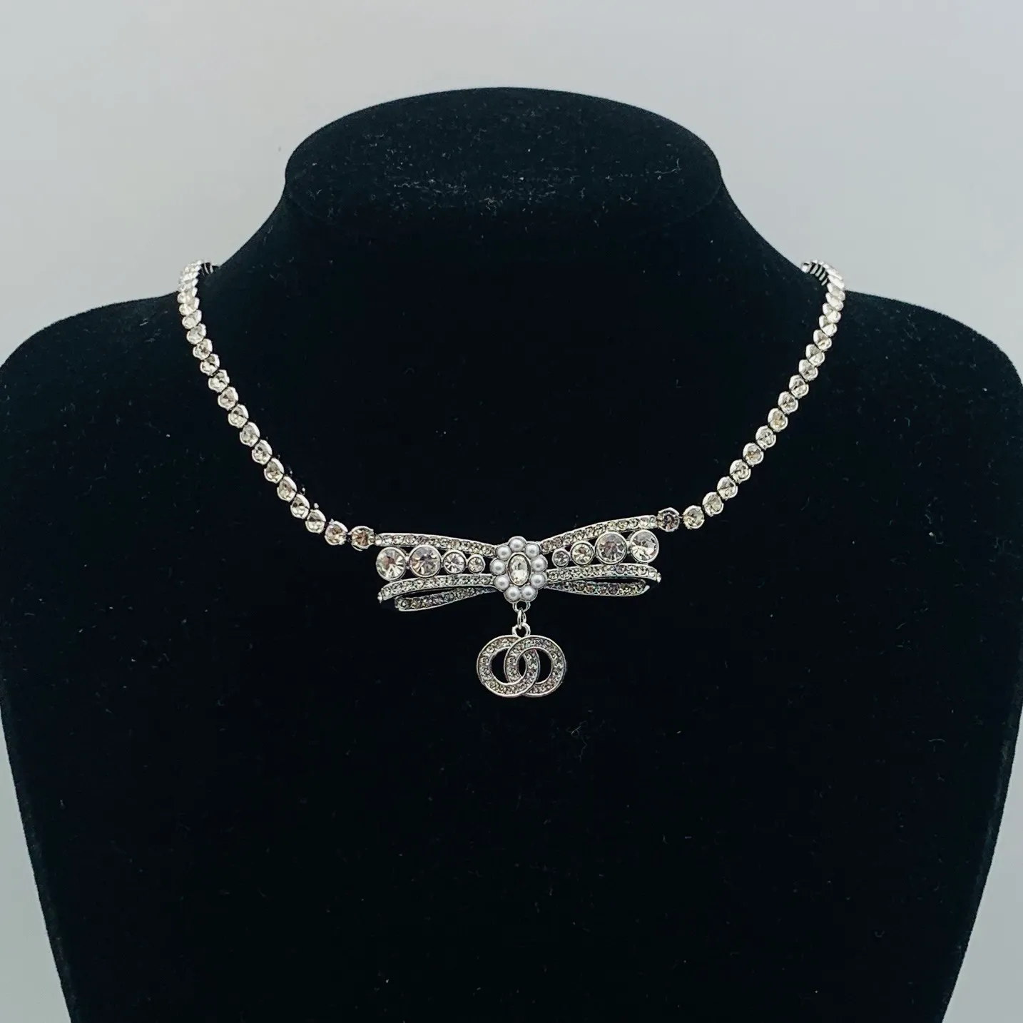 Crystal Chain Necklace with Pearl and Crystal Accents Silver-Plated ...