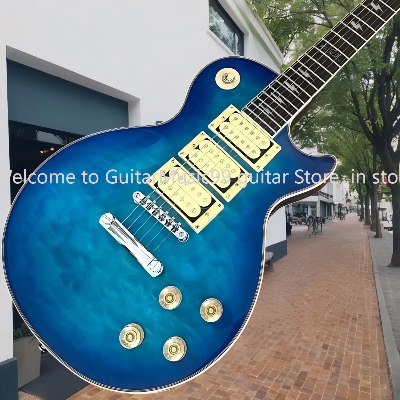 #41256 Electric Guitar 3 Pickups Lightning Inlay Fingerboard Chrome ...